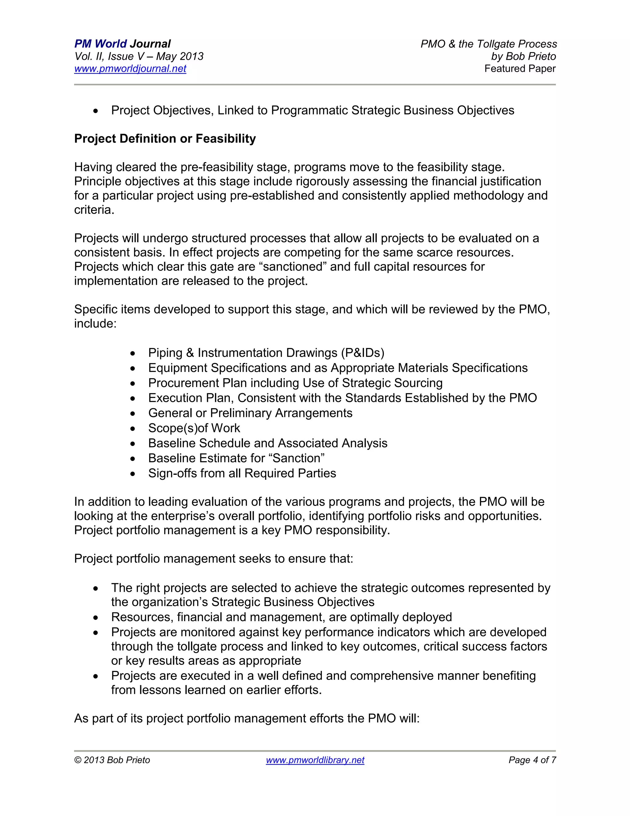 PMO and Tollgate Process | PDF