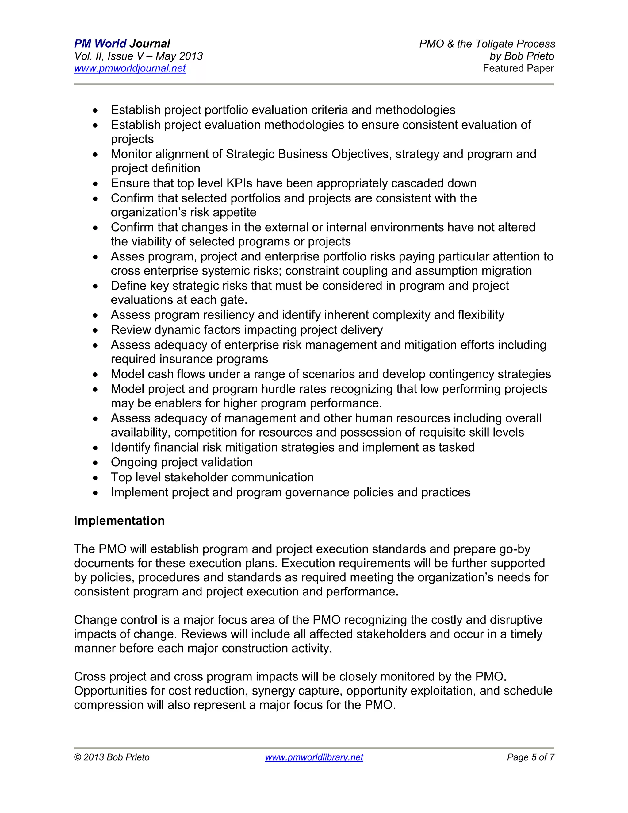 PMO and Tollgate Process | PDF