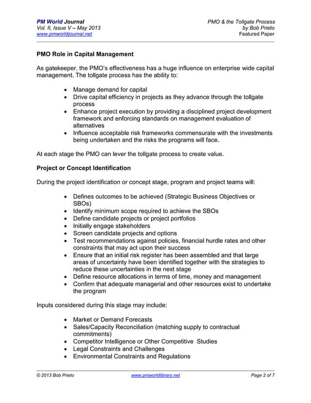 PMO and Tollgate Process | PDF