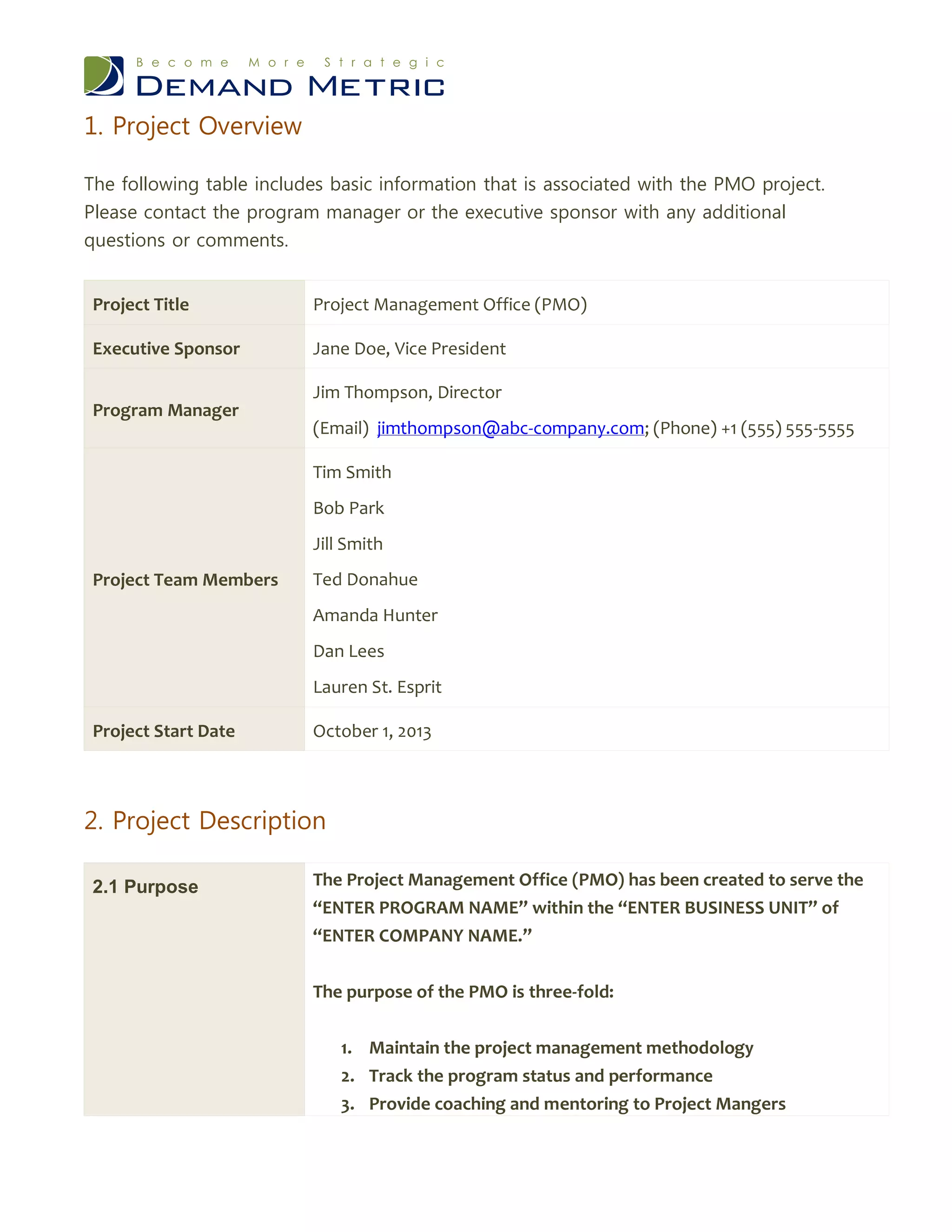 PMO Charter Template | PDF