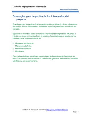 Pmo informatica plantilla de plan de gestion de interesados | DOC
