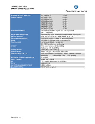 Pmp 36320 access_point_spec_sheet_december2011 | PDF