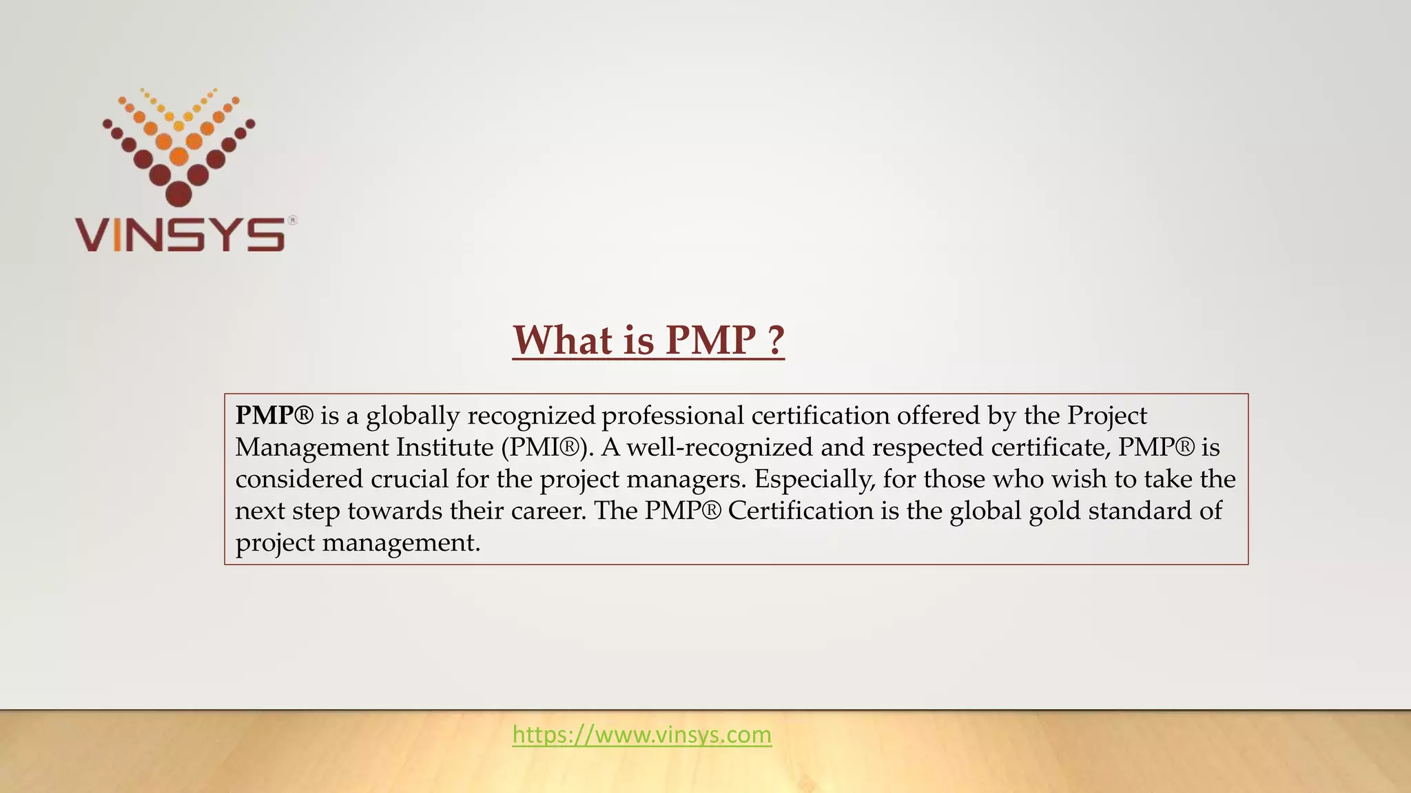 Pmp certification course bangalore vinsys | PPTX