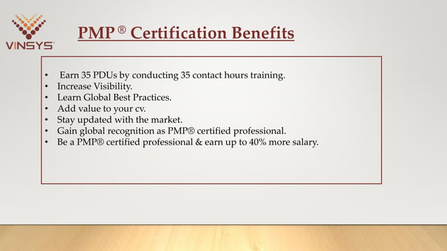 Pmp certification course bangalore vinsys | PPTX | Education