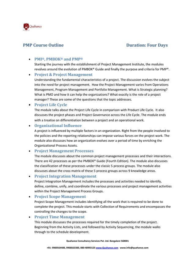 Pmp Course Outline | PDF | Business | Business and Finance