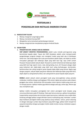 Pemrograman Mobile - (Pengenalan dan Instalasi Android) | PDF