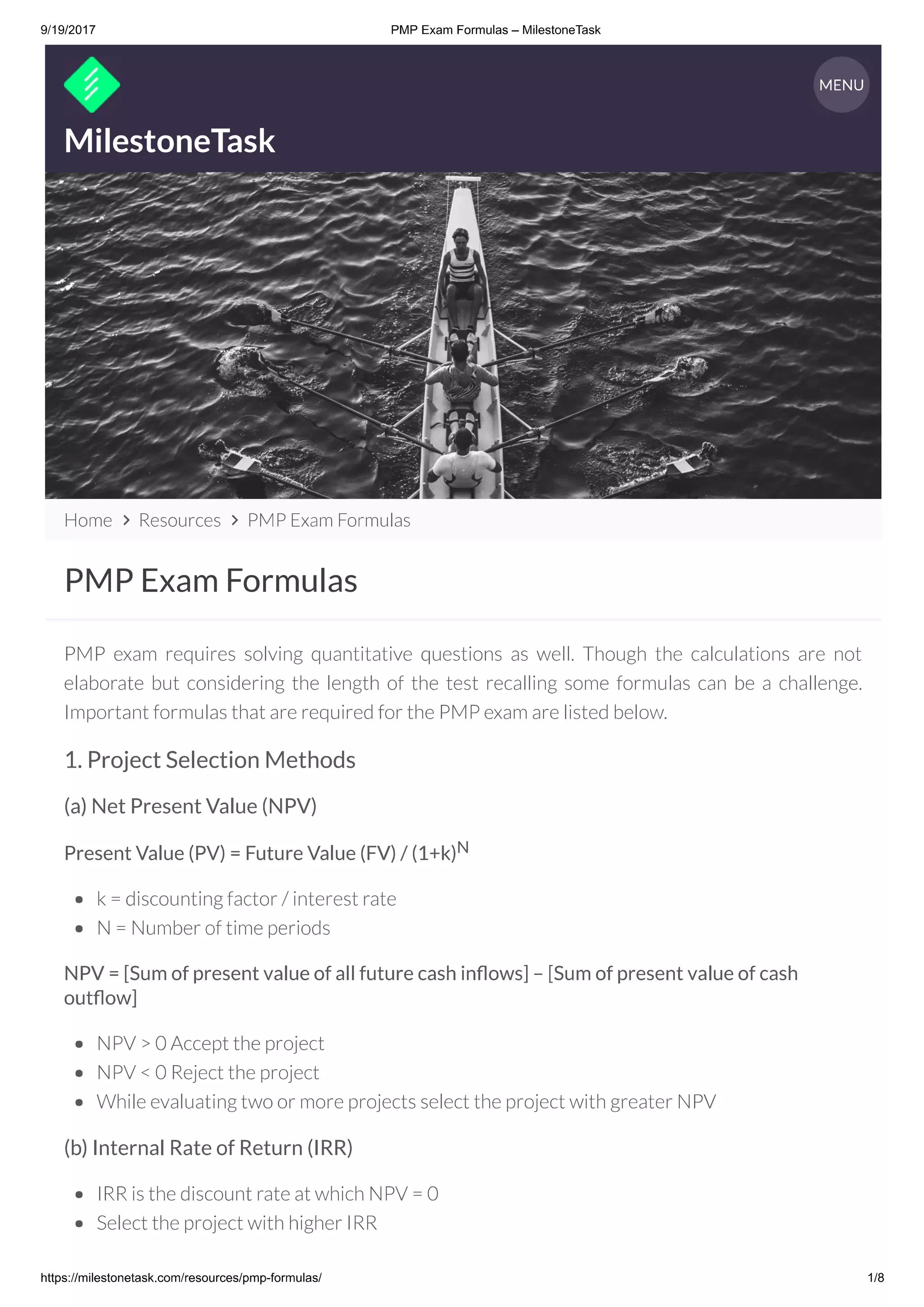 PMP Exam Formulas | PDF
