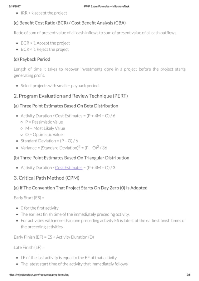 PMP Exam Formulas | PDF