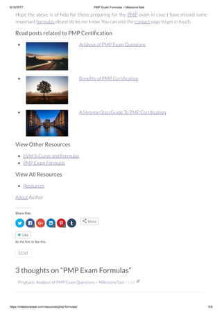 PMP Exam Formulas | PDF