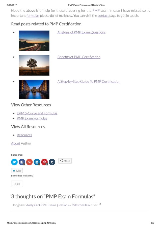 PMP Exam Formulas | PDF