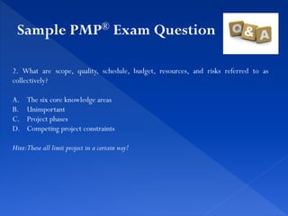 PMP Exam Sample Questions | PDF | Educational Assessment | Education