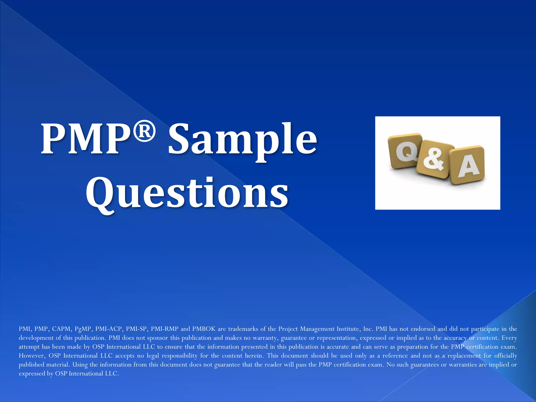 Pmp Five Sample Questions | PPT | Free Download