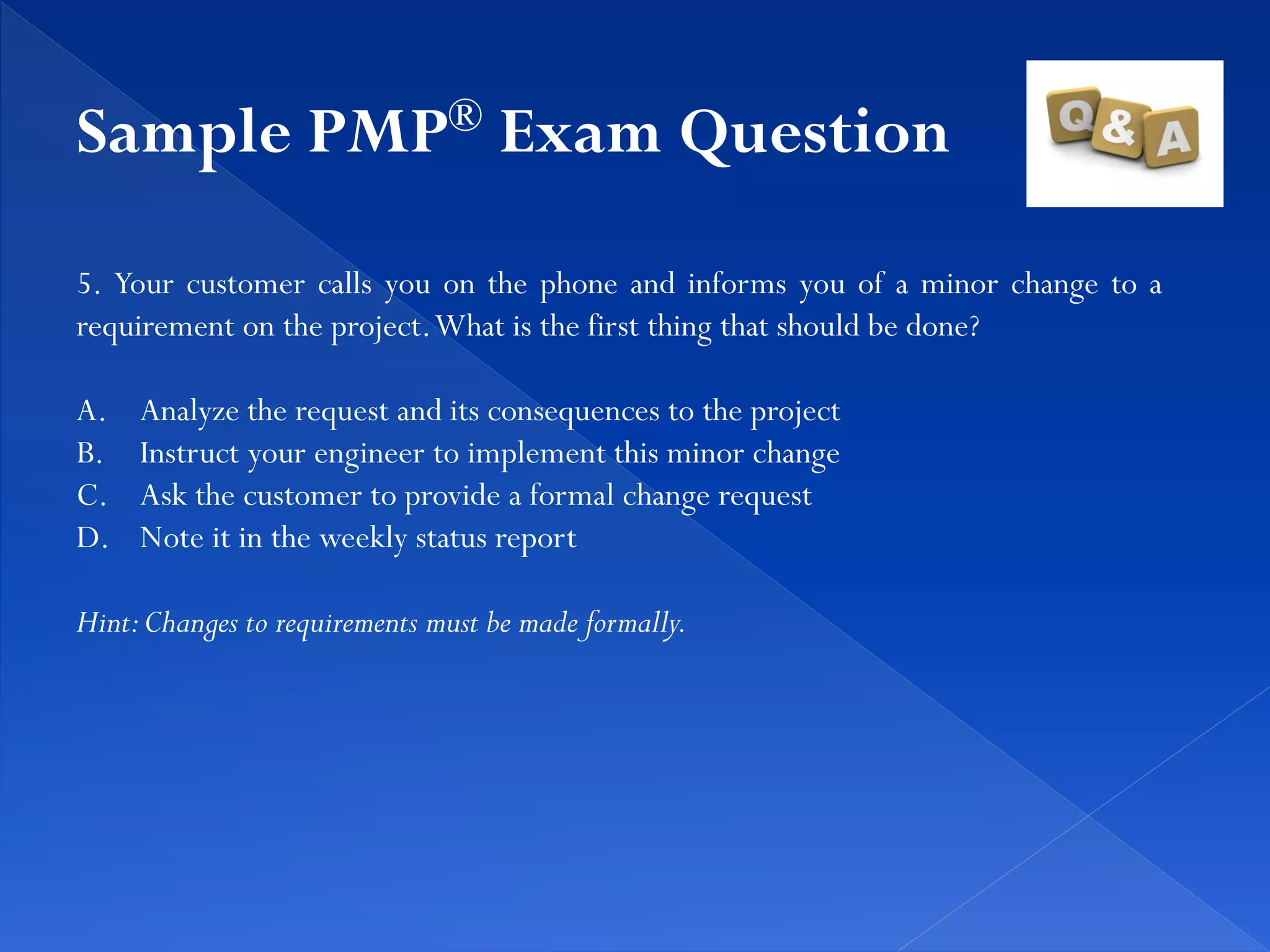 Pmp Five Sample Questions | PPT | Free Download