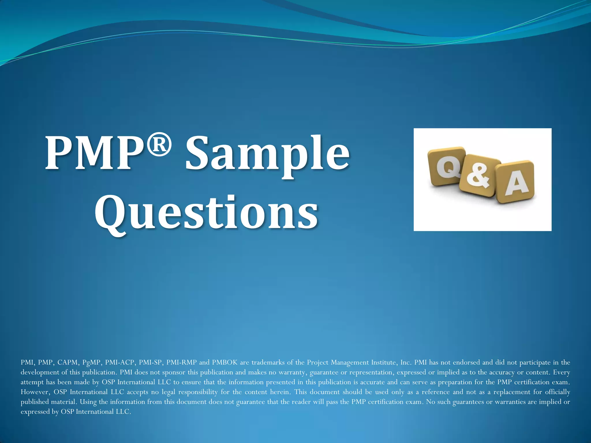 PMP Exam Sample Questions | PPT