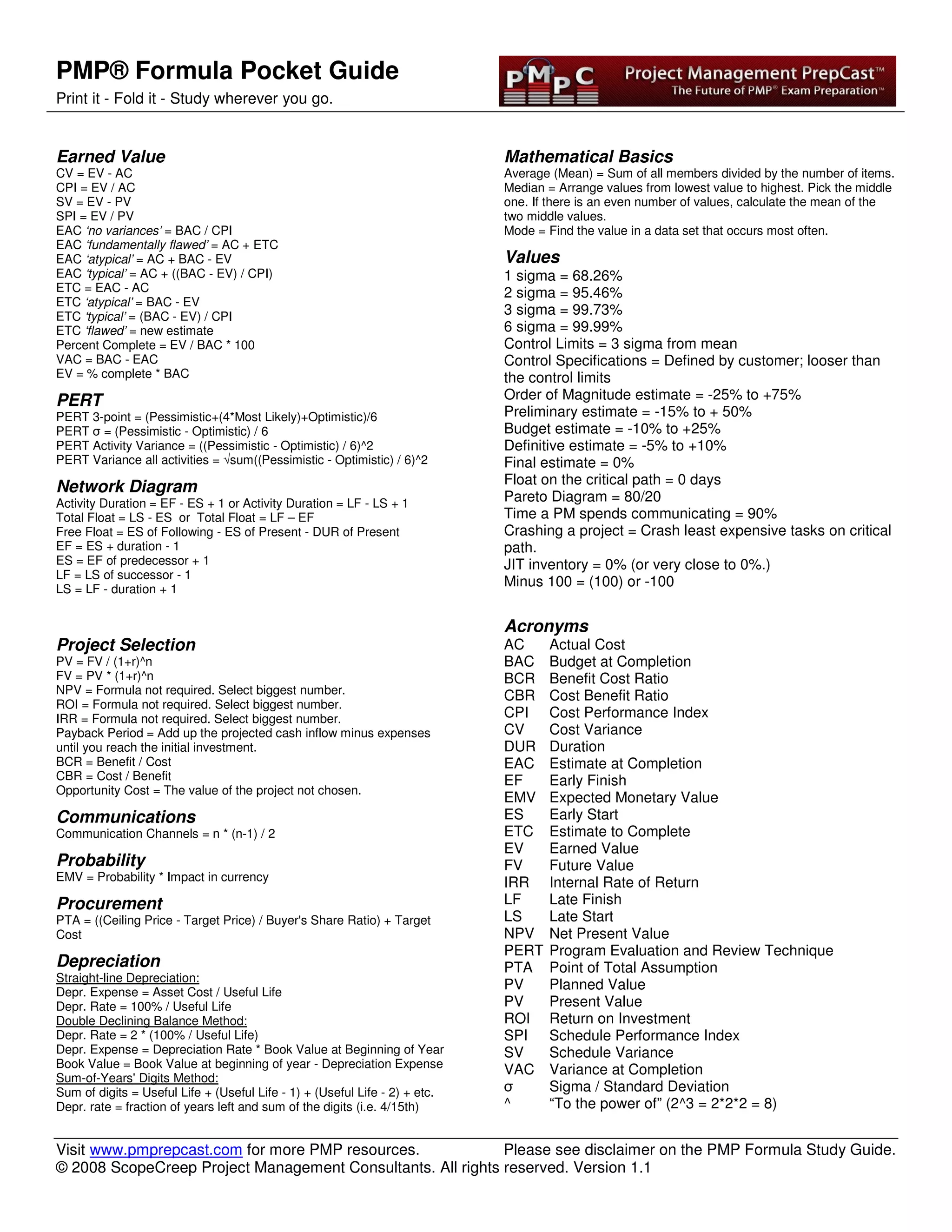 Pmp formula pocket guide | PDF