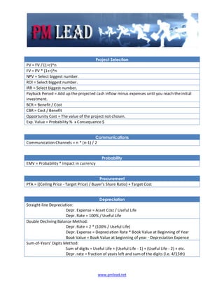 PMP Exam Formulas | PDF