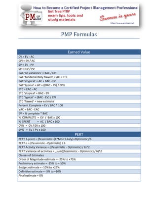 Pmp formulas | PDF