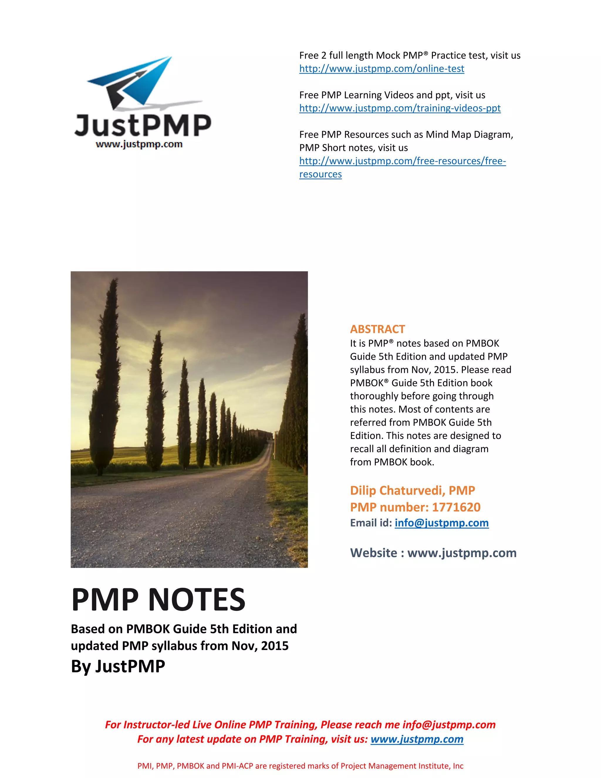 Free PMP Notes based on PMBOK guide and covers latest PMP changes after ...