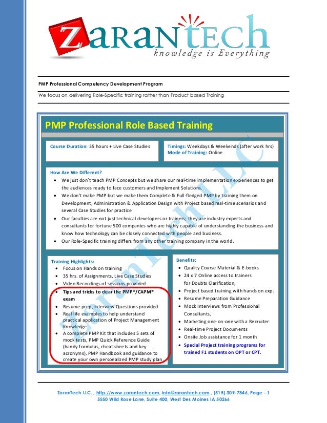PMP Professional Role Based Training - Zaran tech