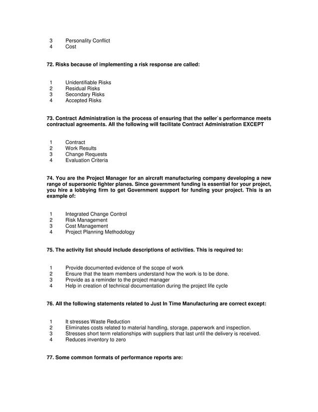 PMP Question Bank | PDF