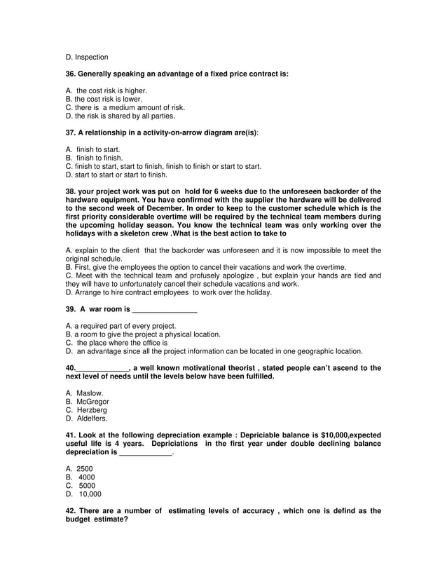 PMP Question Bank | PDF
