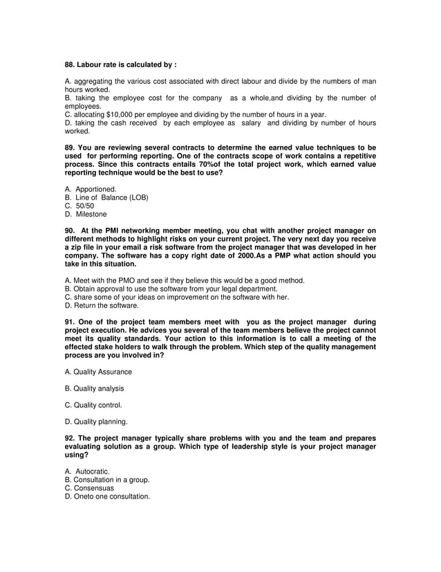 PMP Question Bank | PDF