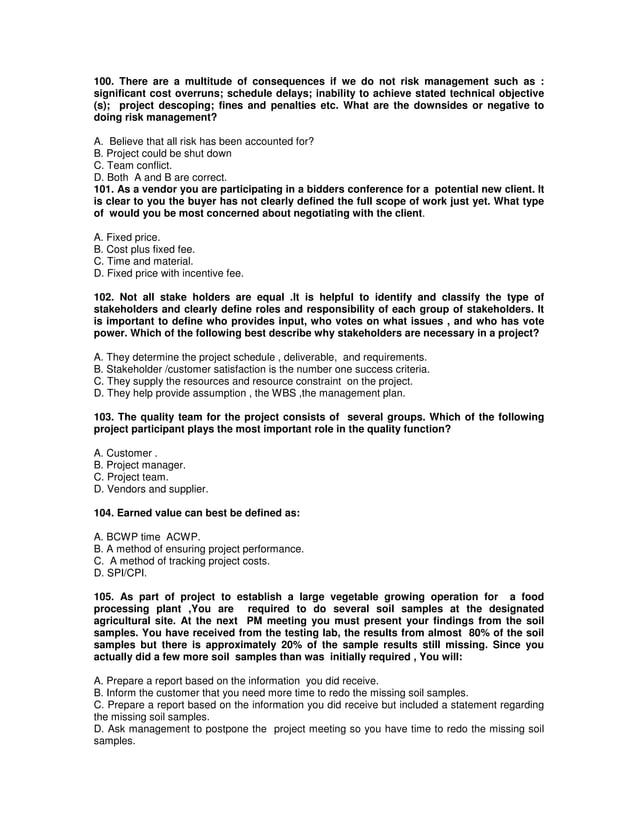 PMP Question Bank | PDF