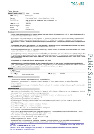 PM Procare Medicine Listed - TGA, Australia | PDF