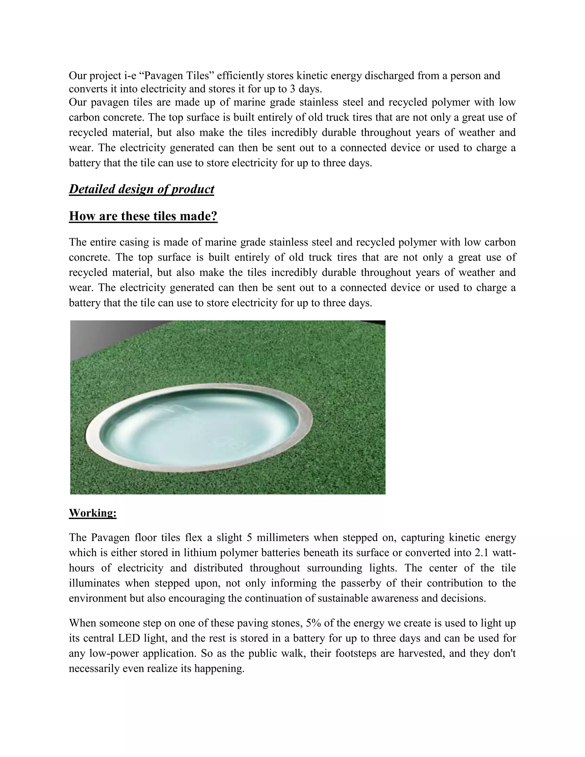 Eco friendly electricity generating tiles project | DOCX