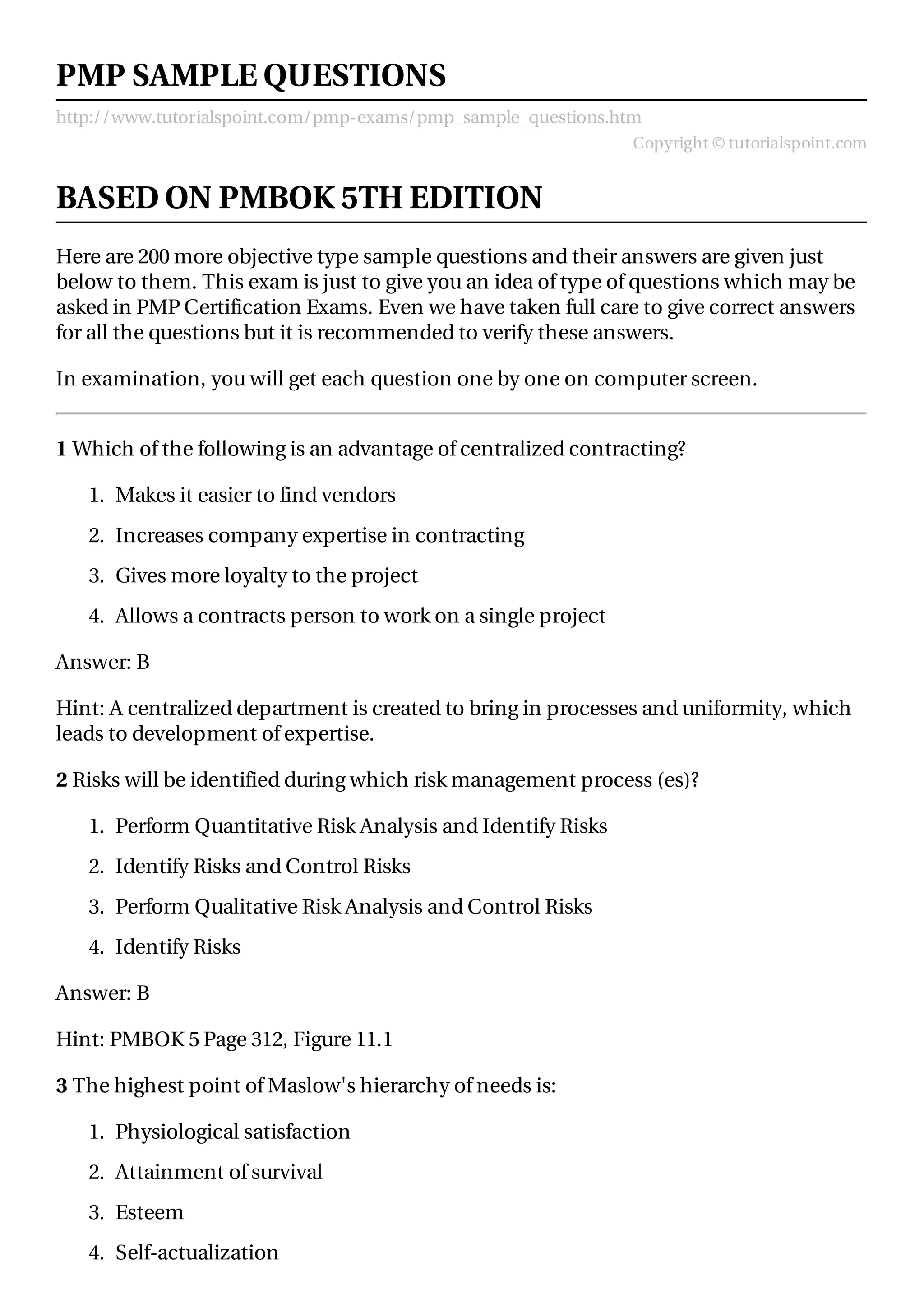 Pmp sample questions | PDF