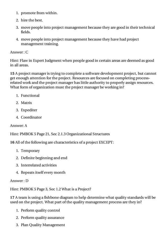 Pmp sample questions | PDF