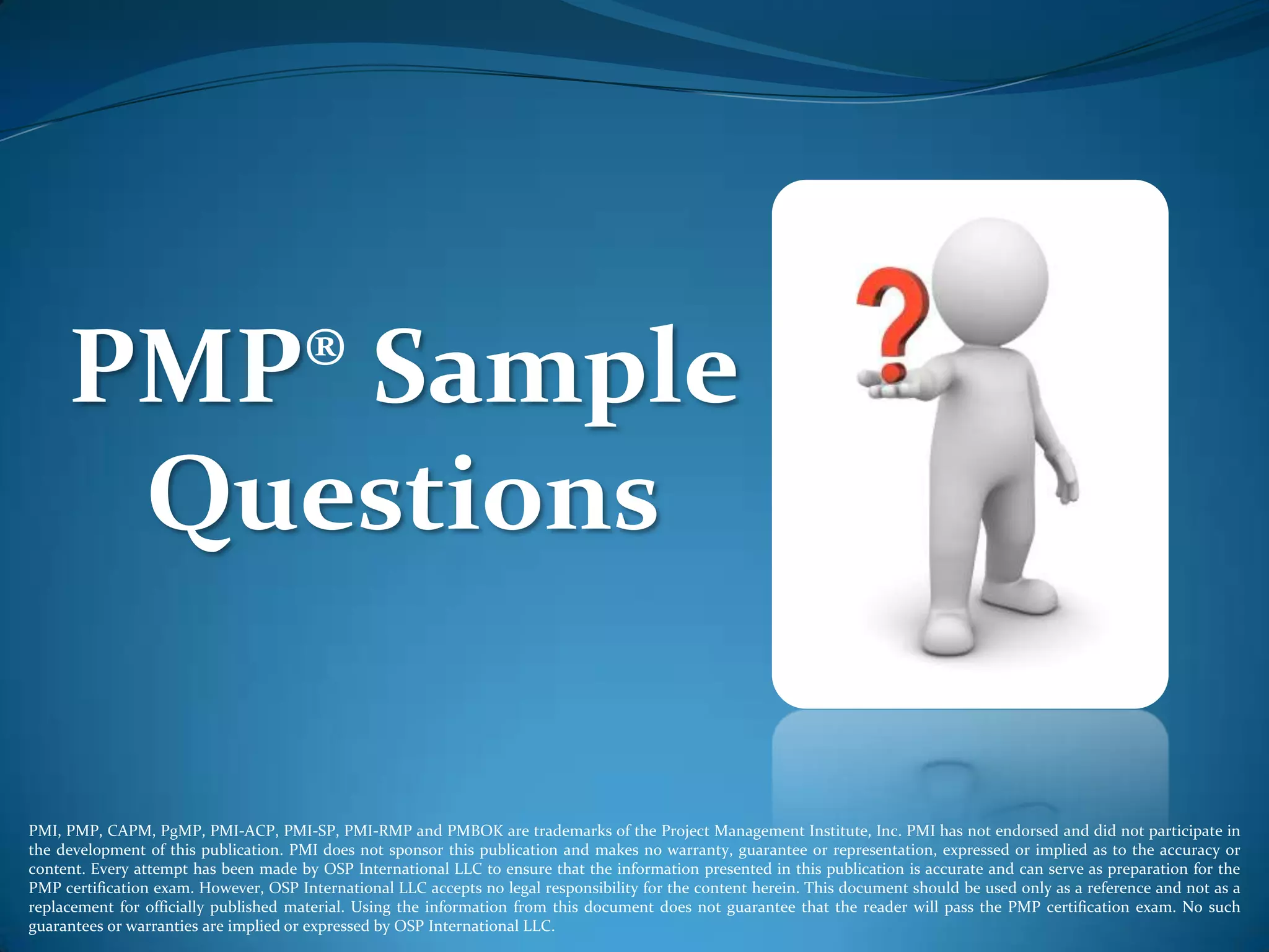 PMP Exam Sample Questions Set 1 | PPT