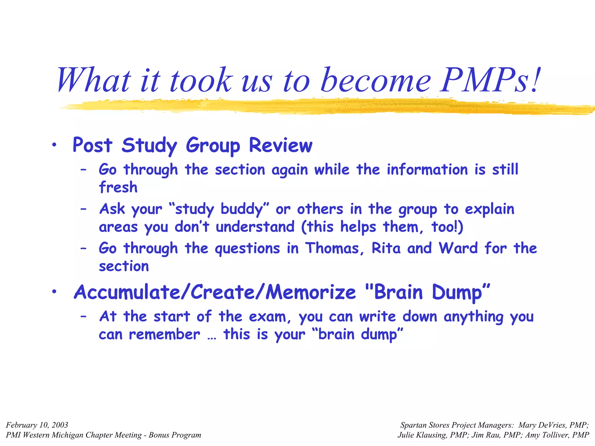 PMP Study Group example | PPT