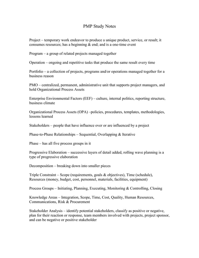 PMP Study Notes | DOCX