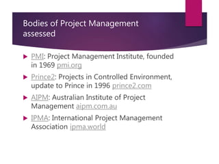PMP, vs Princes vs AIPM & IPMA certifications | PPTX