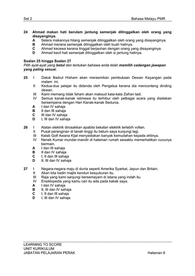 Pmr Bm Kertas 1 Set 2 Pdf