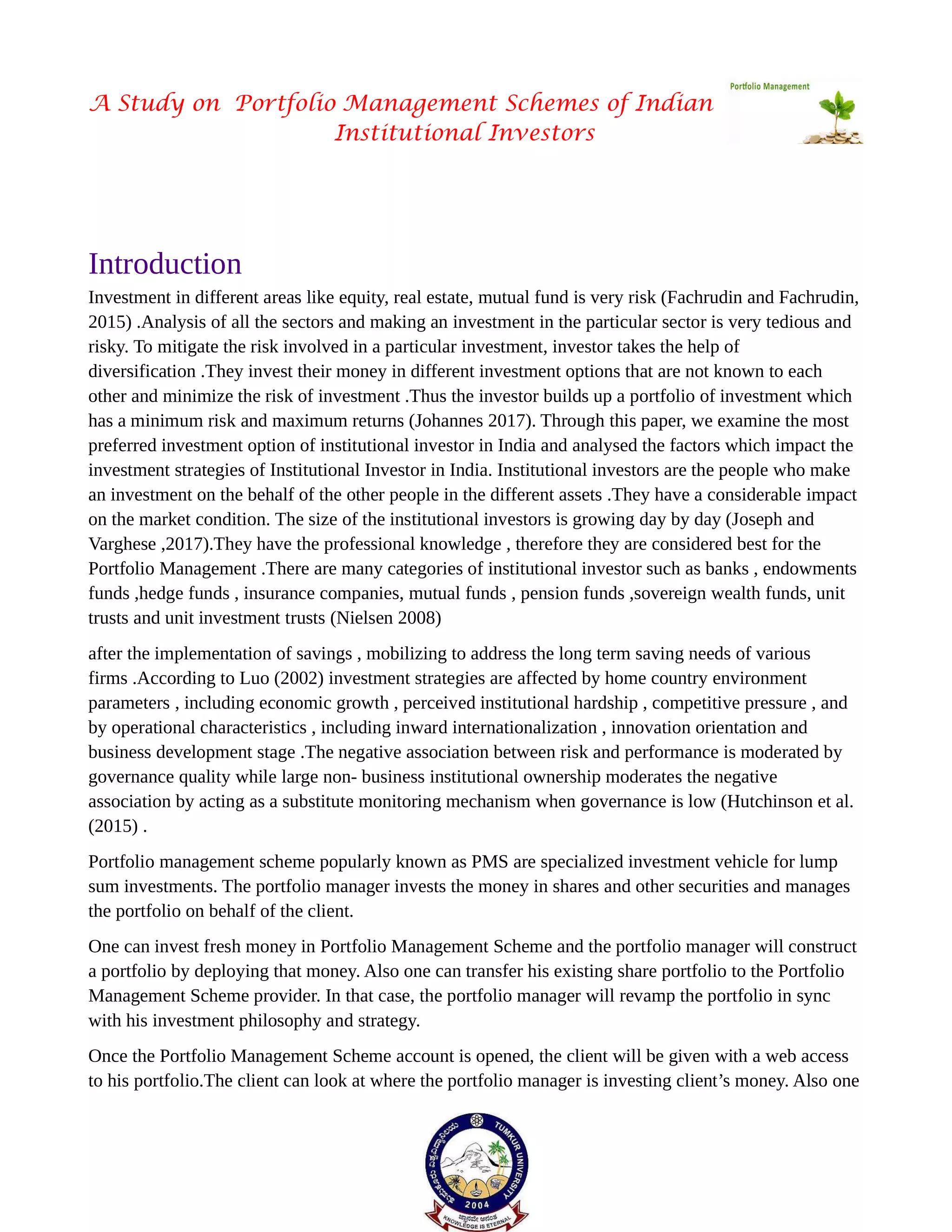 Portfolio Management Schemes of Indian Institutional Investors | PDF