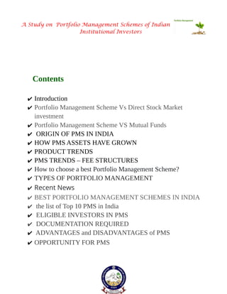 Portfolio Management Schemes of Indian Institutional Investors | PDF