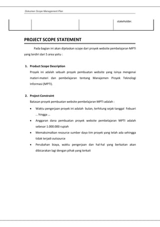 PM Scope Management Plan | DOCX