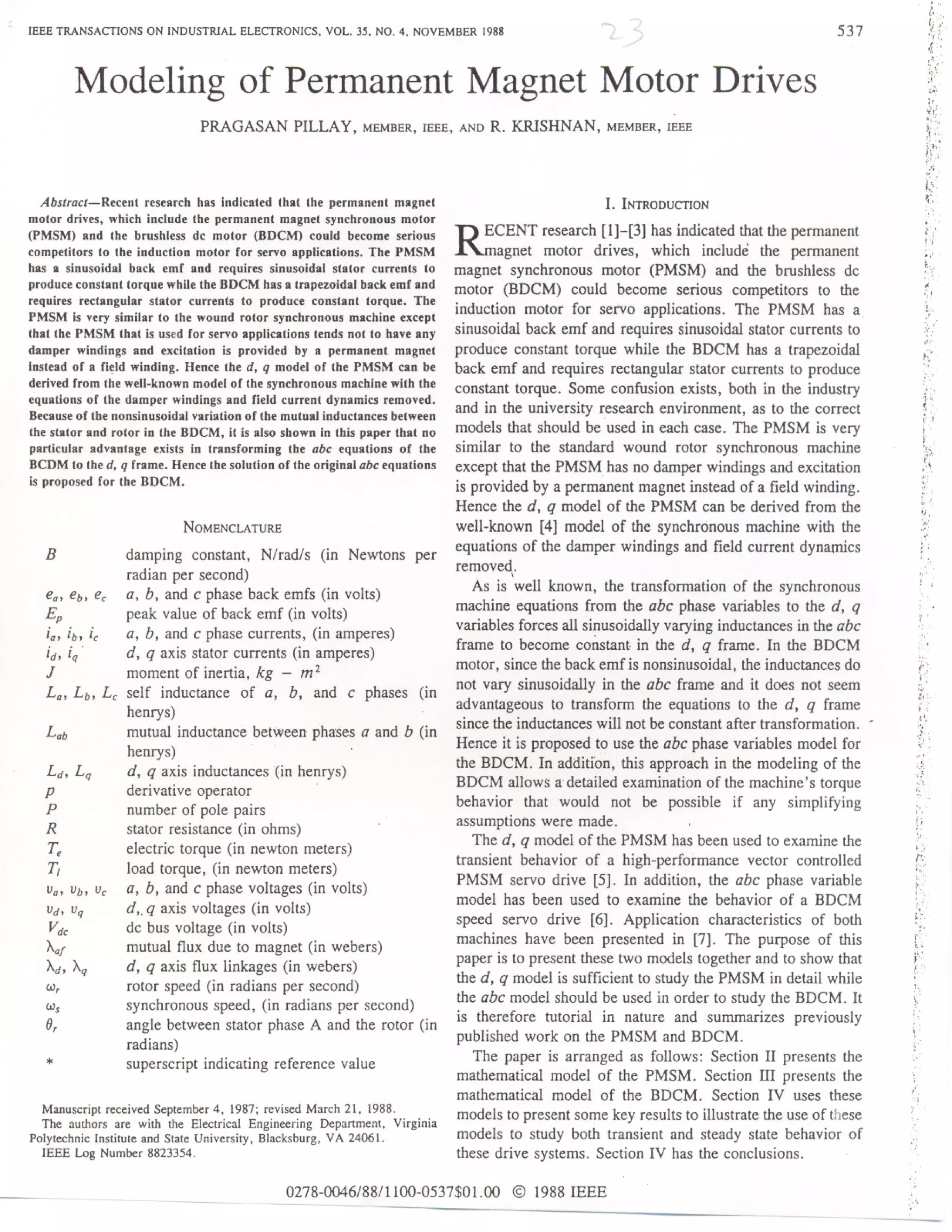 Pmsm mathematical model | PDF