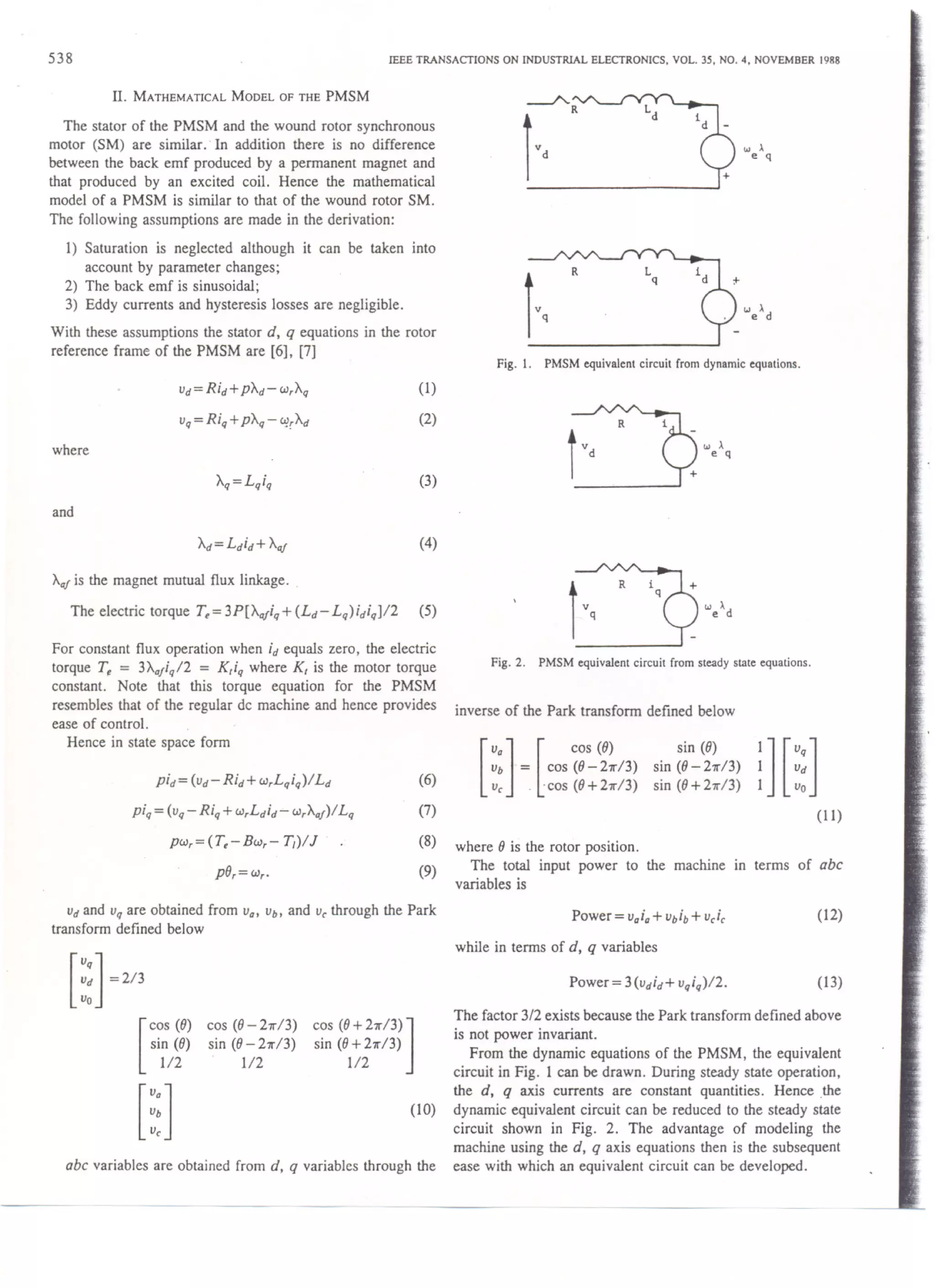 Pmsm mathematical model | PDF