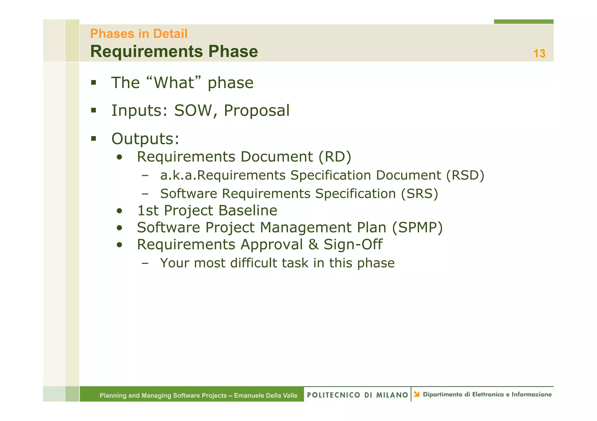 Planning Phase Part I - Project Phases and Lifecycle Planning | PDF