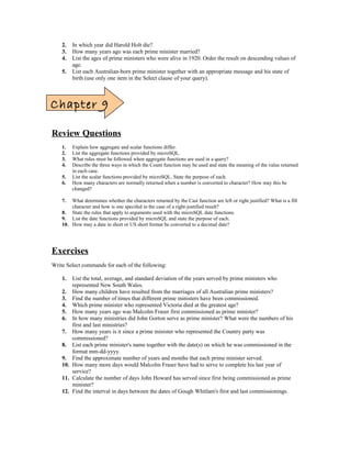 Pm sql exercises | DOC | Databases | Computer Software and Applications