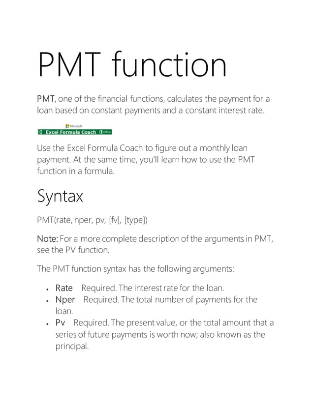 " PMT FUNCTION WITH EXAMPLE " IN MS EXCEL | PDF