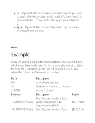 " PMT FUNCTION WITH EXAMPLE " IN MS EXCEL | DOCX