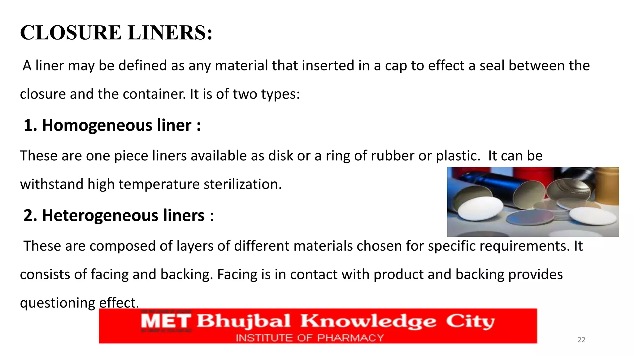 Types of closure and closure liners | PPTX