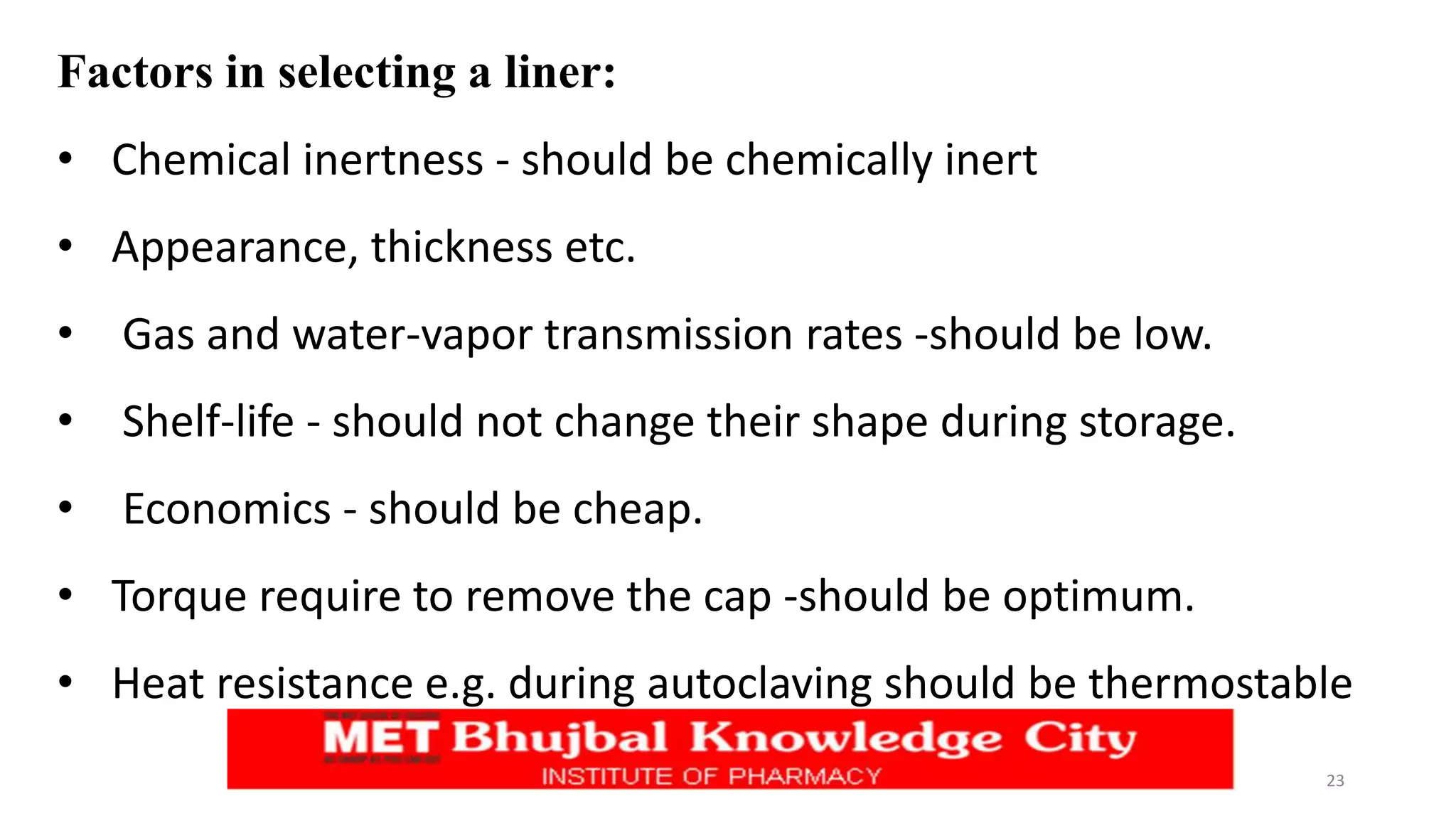 Types of closure and closure liners | PPTX