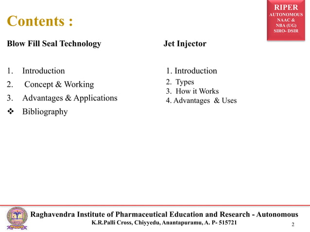 Blow Fill Seal Technology And Jet Injector | PPTX