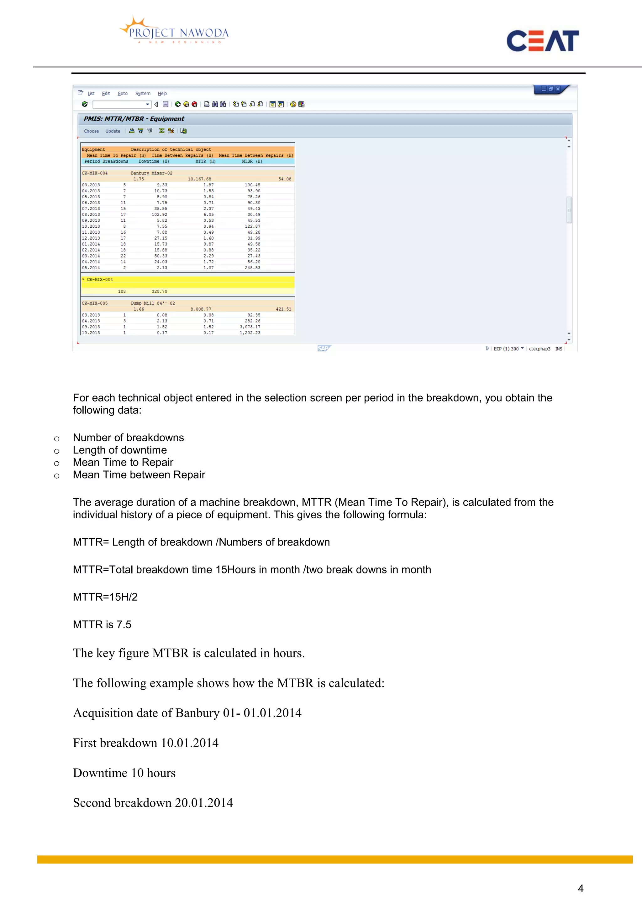 Plant Maintenance user manual MTTR Report | PDF