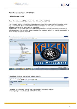 Plant Maintenance user manual MTTR Report | PDF
